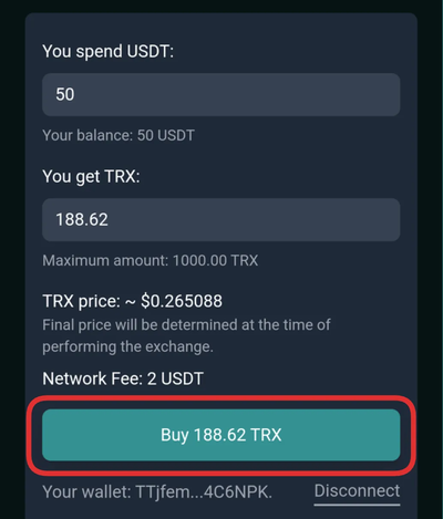 How to buy TRX with USDT in Trust Wallet?